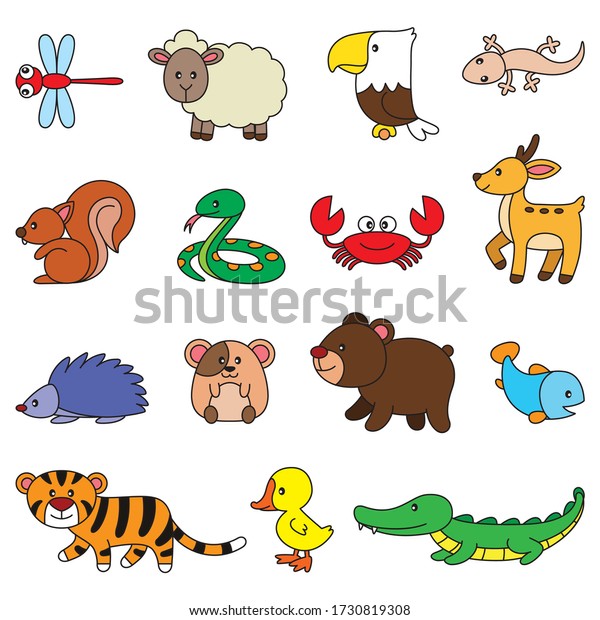 Illustration Cartoon Cute Simple Animals Set Stock Vector (Royalty Free ...