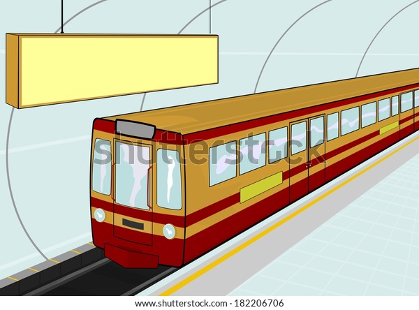 Vektor Stok Illustration Cartoon Electric Train Standing Station (Tanpa ...