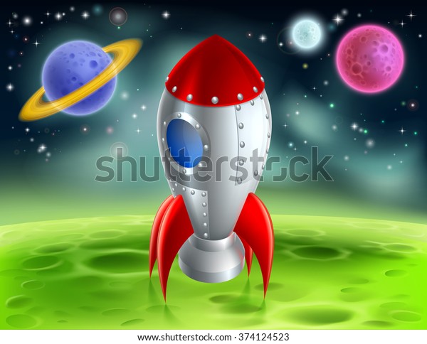 Illustration Cartoon Retro Space Rocket Ship Stock Vector (Royalty Free ...