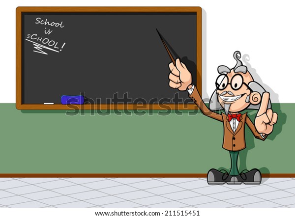 Illustration Cartoon Teacher Chalkboard Teacher Points Stock Vector ...