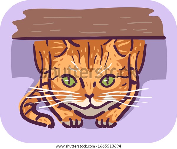 Illustration Cat Hiding Hunched Position Under Stock Vector (Royalty ...