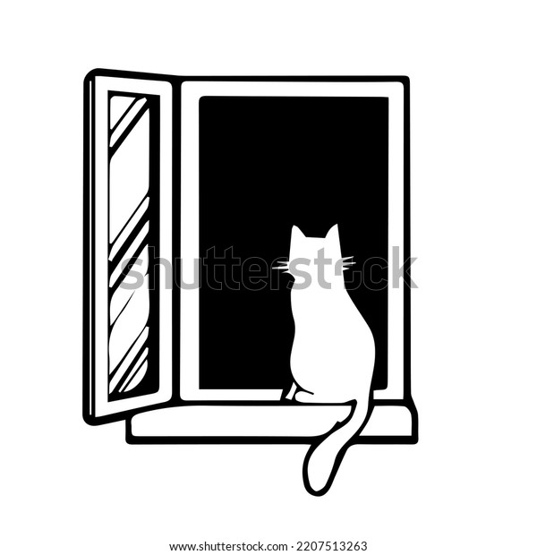 Illustration Cat Sitting Window Looking Outside Stock Vector (Royalty ...