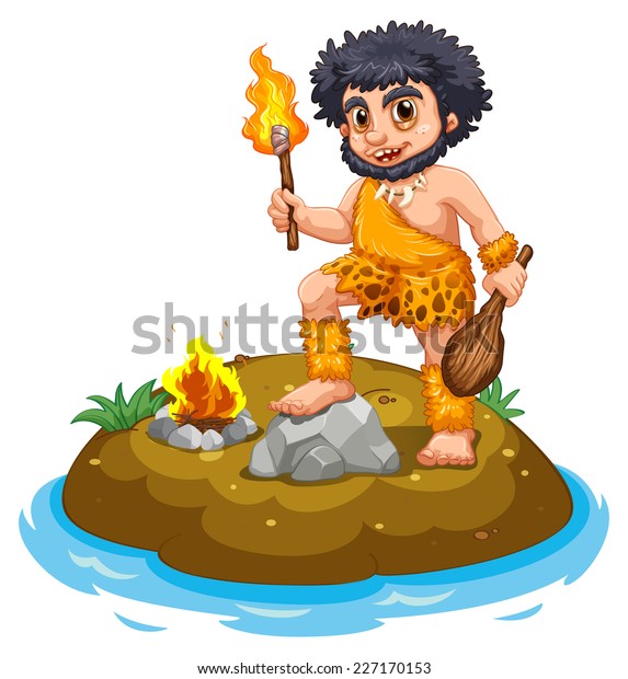 Illustration Caveman Fire Stock Vector (Royalty Free) 227170153 ...