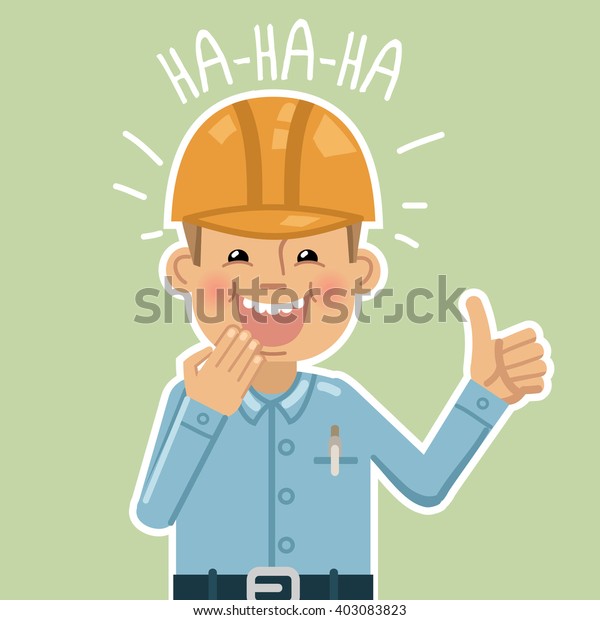 Illustration Cheerful Construction Worker Laughing Showing Stock Vector ...