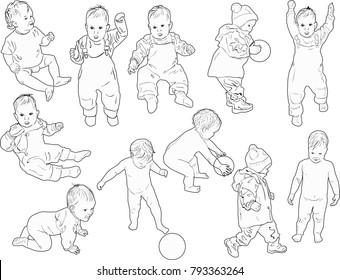 Illustration Child Outlines Collection Isolated On Stock Vector ...