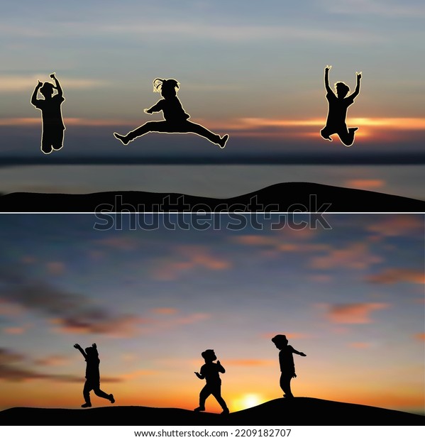 Illustration Child Silhouettes Sunset Stock Vector (Royalty Free ...