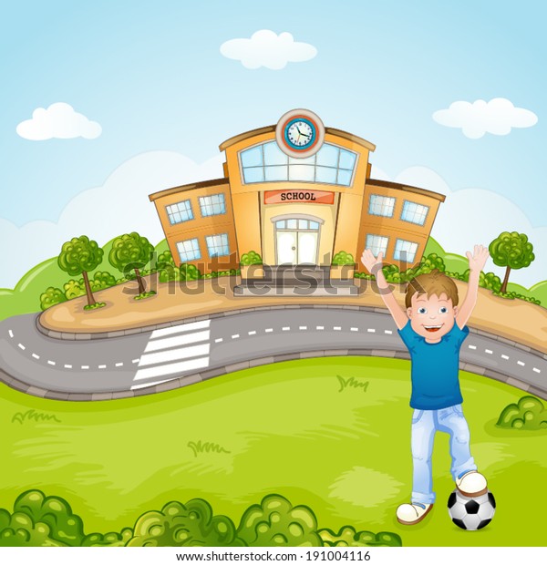 Illustration Children Playing Front School Stock Vector (Royalty Free ...