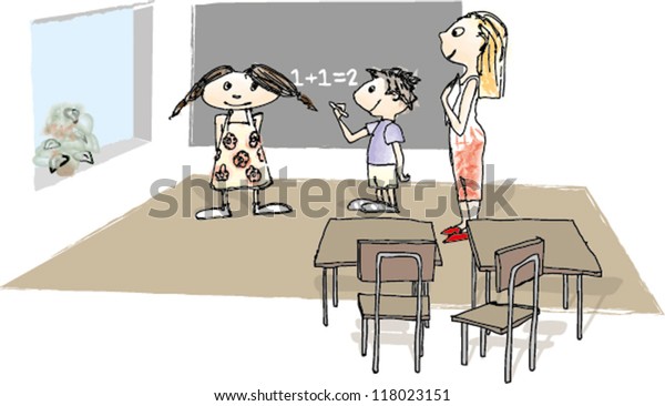 Illustration Children Teacher Classroom Window Stock Vector (Royalty ...