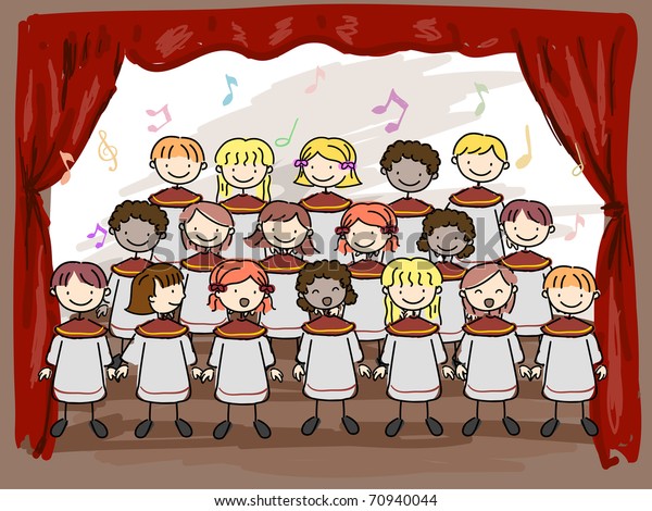 Illustration Childrens Choir Performing On Stage Stock Vector (Royalty ...