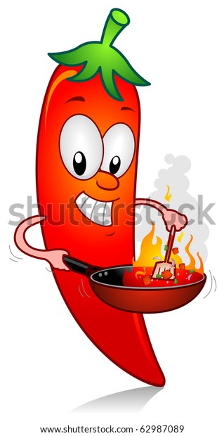 Illustration Chili Character Cooking Stock Vector (Royalty Free) 62987089