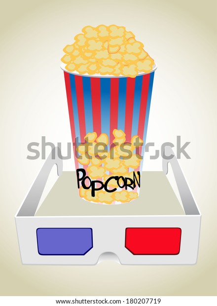 Illustration Cinema Background 3d Glasses Popcorn Stock Vector (Royalty ...