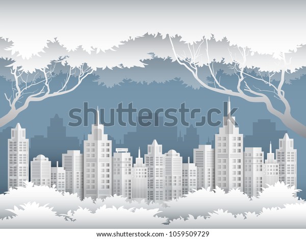 Illustration Of Cityscape In The Jungle In Conservation Environment Concept Paper Art Style