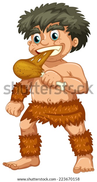 Illustration Close Caveman Eating Stock Vector (Royalty Free) 223670158