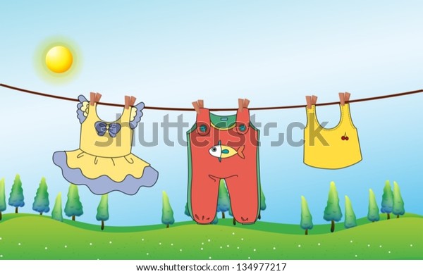 Illustration Clothes On Clothesline Stock Vector (Royalty Free ...