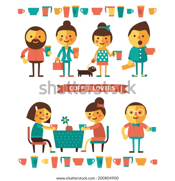 Illustration Coffee Lovers Characters Cups Coffee Stock Vector (Royalty ...