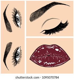 Illustration Collage Womans Eye Eyebrows Eyelashes Stock Vector ...
