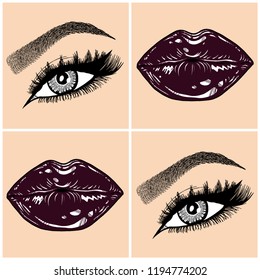 Illustration Collage Womans Eye Eyebrows Eyelashes Stock Vector ...