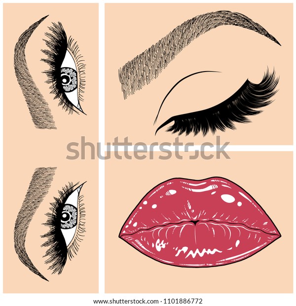 Illustration Collage Womans Eye Eyebrows Eyelashes Stock Vector ...