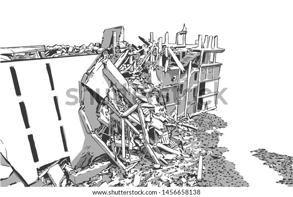 Illustration Collapsed Building Due Earthquake Natural 스톡 벡터(로열티 프리 ...