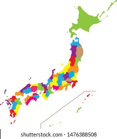 Illustration Colorcoded Japan Map Stock Vector (Royalty Free) 1476388514