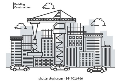 Illustration Construction Buildings Thin Line Style Stock Vector ...