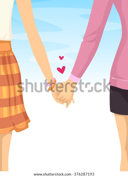 Illustration Couple Relationship Lesbians Holding Hands Stock Vector