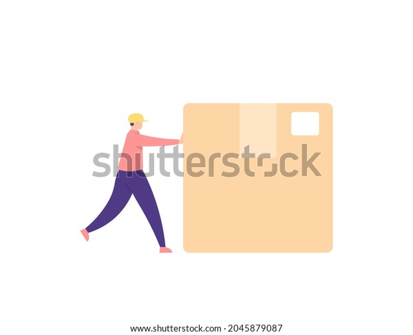 Illustration Courier Pushing Package Box Concept Stock Vector (Royalty ...