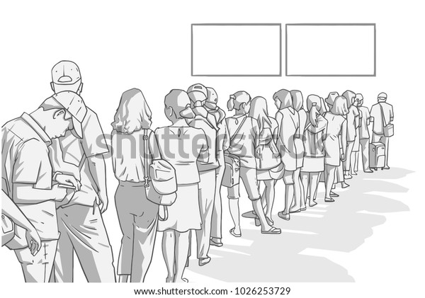 Illustration Crowd People Standing Line Perspective Stock Vector ...