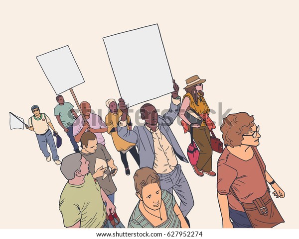 Illustration Crowd Protesting Human Rights Color Stock Vector (Royalty ...