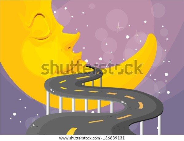 Illustration Curve Road Moon Stock Vector (Royalty Free) 136839131 ...