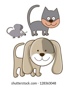 Illustration Cute Animals Dog Cat Mouse Stock Vector (Royalty Free ...