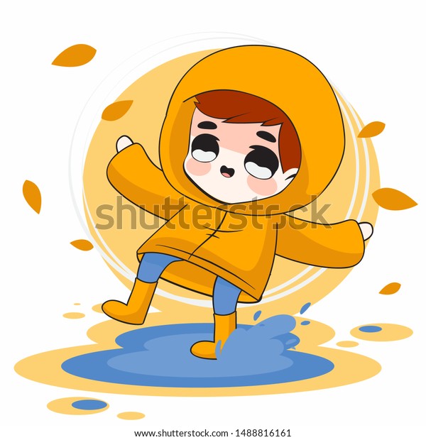 Illustration Cute Boy Character Chibi Autumn Stock Vector (Royalty Free ...