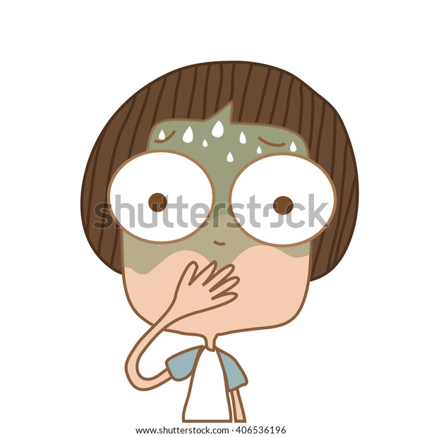 Illustration Cute Boy Feeling Nauseous On เวกเตอร์สต็อก (ปลอดค่า ...