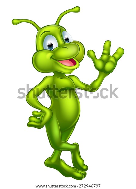 Illustration Cute Cartoon Green Alien Character Stock Vector (Royalty ...