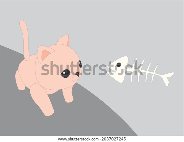Illustration Cute Cat Fish Bone Stock Vector (Royalty Free) 2037027245 ...