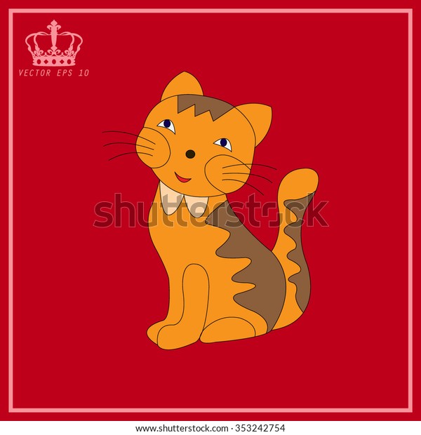 Illustration Cute Cat On Red Background Stock Vector (Royalty Free ...