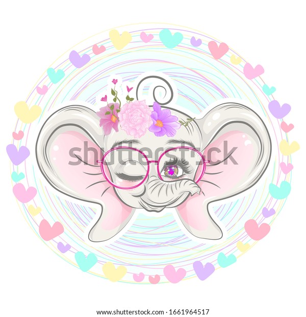 Illustration Cute Elephant That Winking Glasses Stock Vector (Royalty ...