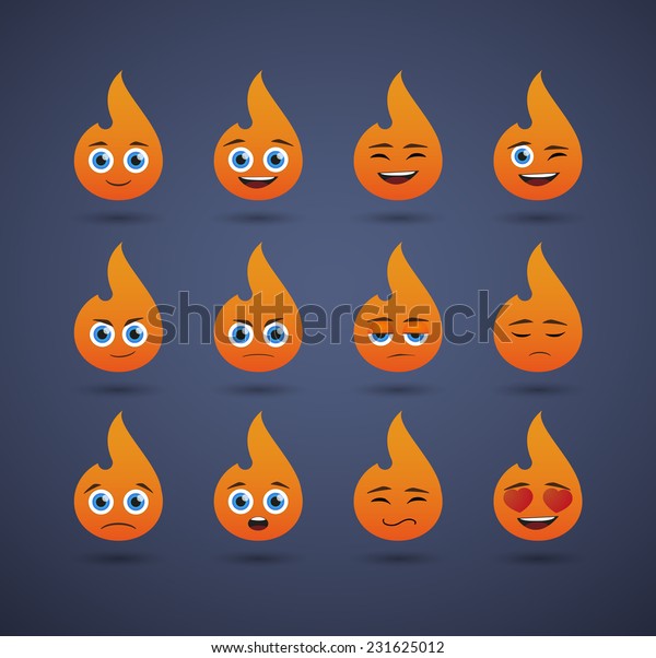 Illustration Cute Flame Avatar Expression Set Stock Vector (Royalty ...