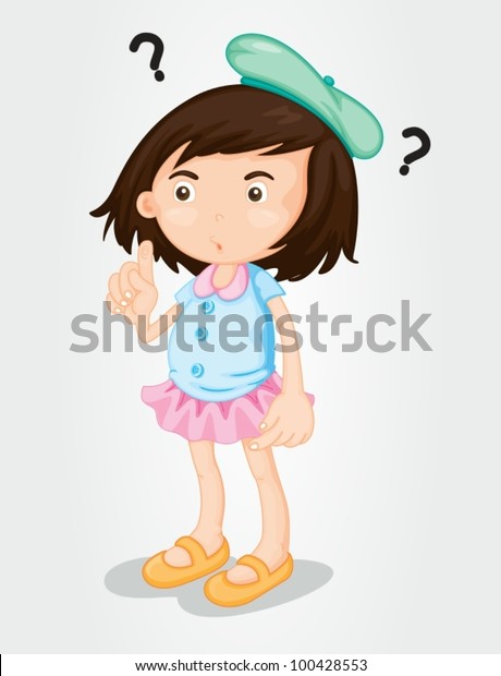 Illustration Cute Girl Thinking Pose Stock Vector (Royalty Free) 100428553
