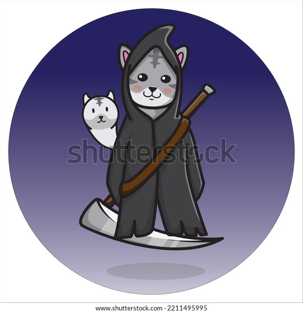 Illustration Cute Grim Reaper Cat Watching Stock Vector (Royalty Free ...