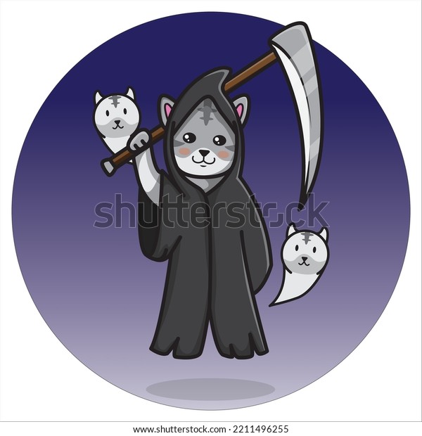 Illustration Cute Grim Reaper Cat That Stock Vector (Royalty Free ...