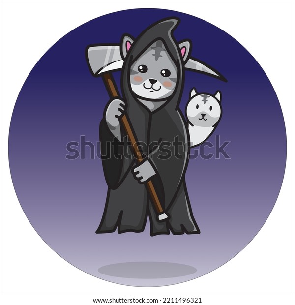 Illustration Cute Grim Reaper Cat Holding Stock Vector (Royalty Free ...