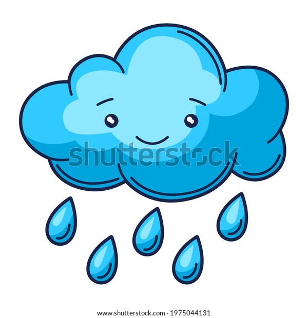Illustration Cute Kawaii Cloud Rain Funny Stock Vector (Royalty Free ...