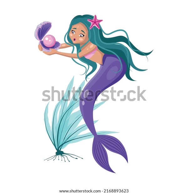 Illustration Cute Mermaid Shell Stock Vector (Royalty Free) 2168893623 ...