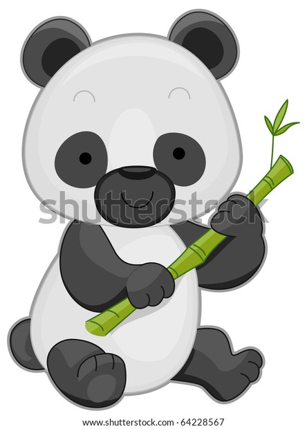 Illustration Cute Panda Holding Bamboo Stick Stock Vector (Royalty Free ...