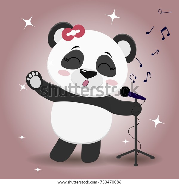 Illustration Cute Panda Singer Red Bow Stock Vector (Royalty Free ...