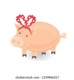 Illustration Cute Pig Bow On Head Stock Vector (Royalty Free ...