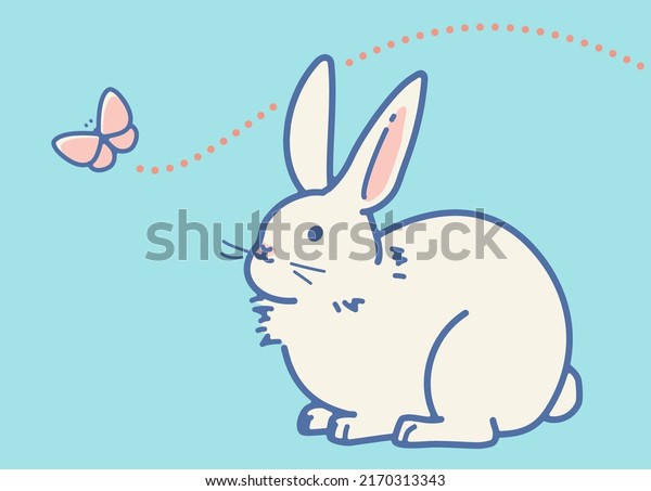 Illustration Cute Rabbit Curled Sitting Blue: เวกเตอร์สต็อก (ปลอดค่า ...