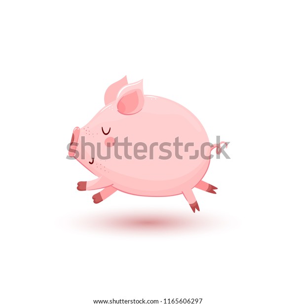 Illustration Cute Running Pink Pig Cartoon Stock Vector (Royalty Free ...