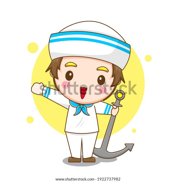 Illustration Cute Sailor Man Character Holding Stock Vector (Royalty ...